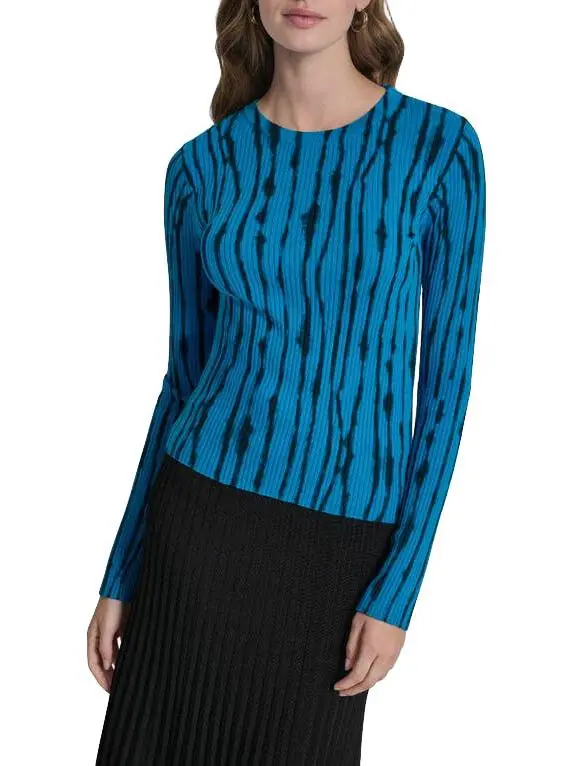 Dkny Printed Rib-knit Sweater - Blue Placed Graffiti