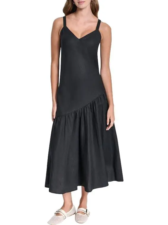 Dkny Shirred Linen Maxi Dress - Black