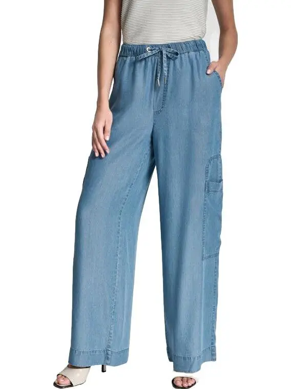 Dkny Denim Drawstring Cargo Pants - Stream Wash