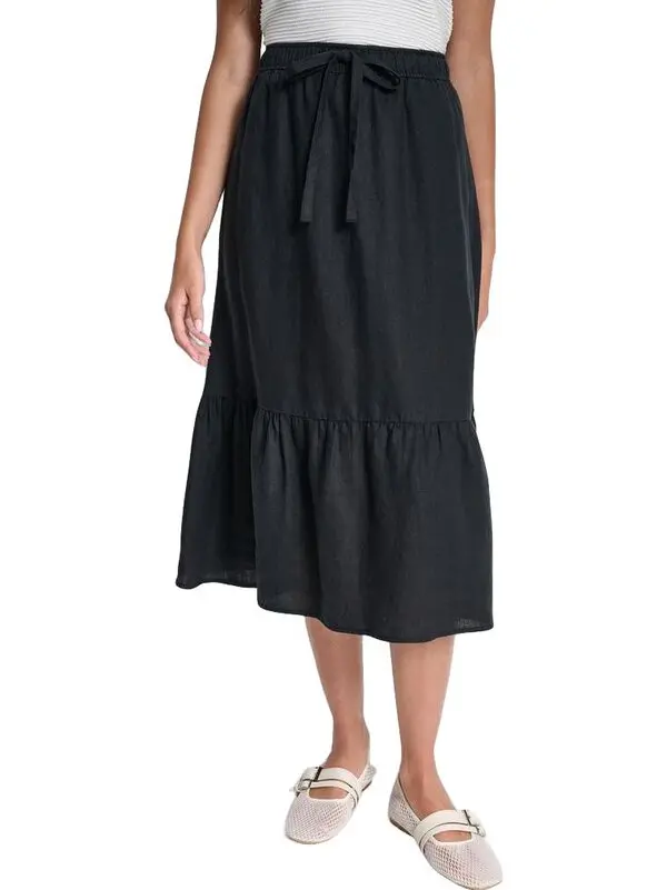 Dkny Linen Midi Skirt With Drawstring Waist - Black