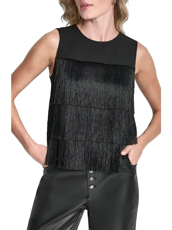 Dkny Tiered Fringe Top - Black