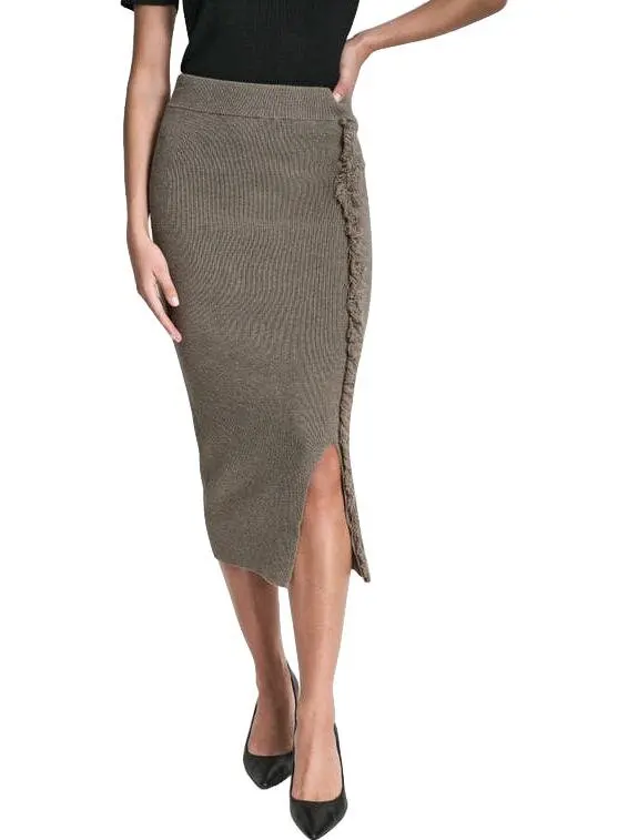 Dkny Fringe Detail Sweater-skirt - City Taupe Heather