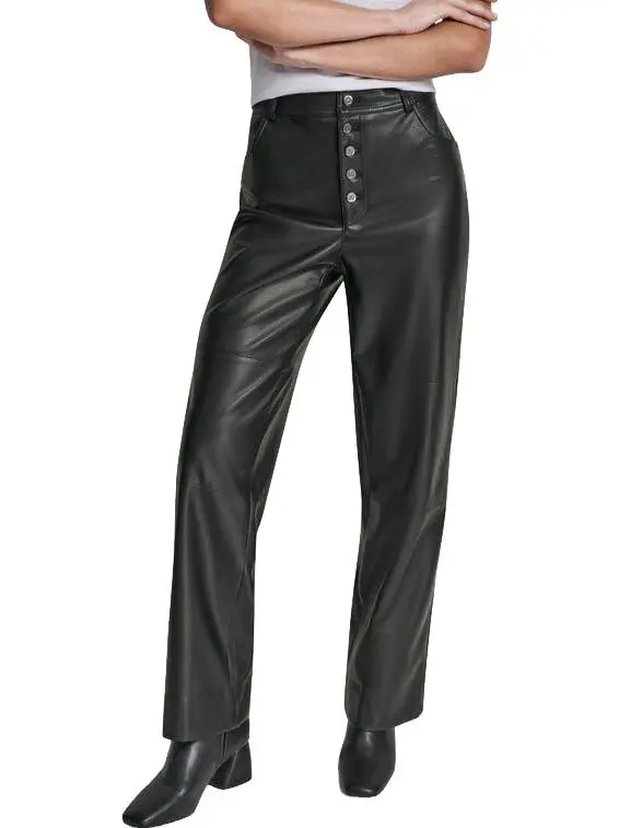 Dkny Faux Leather Straight Leg Pants - Black