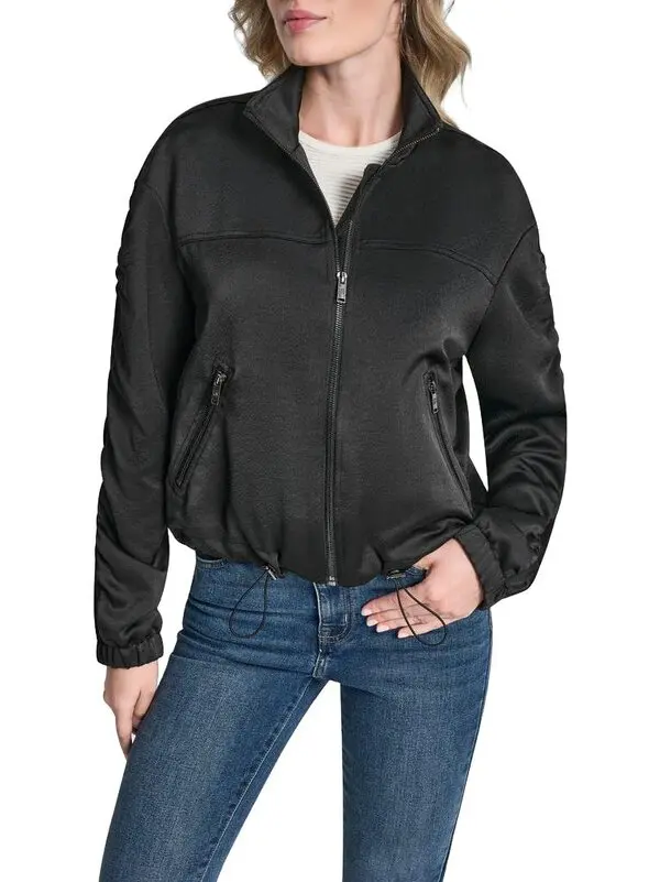 Dkny Bomber Jacket With Ruched Sleeves - Black