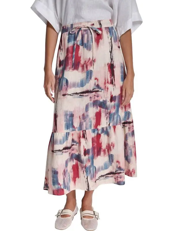 Dkny Print Linen Midi Skirt - Urban Bloom
