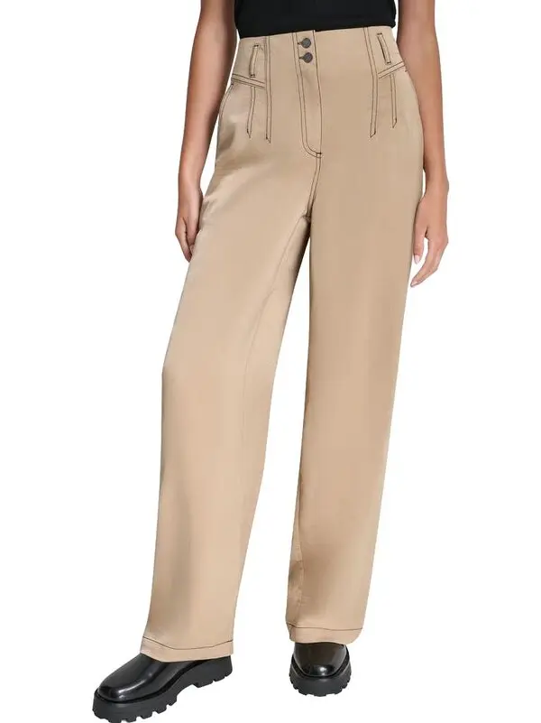 Dkny Topstitch Straight Leg Pants - Travertine