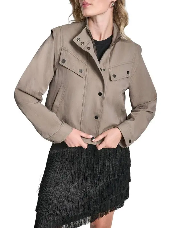 Dkny Crop Moto Jacket - Tan