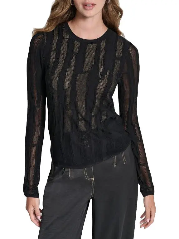 Dkny Mixed Stitch Knit Top - Black/travertine