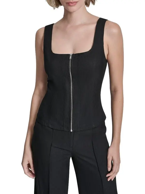 Dkny Zigzag Stitch Corset Top - Black