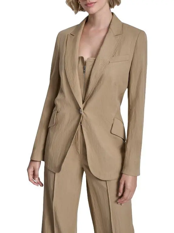 Dkny Longline Zigzag Stitch Blazer - Travertine