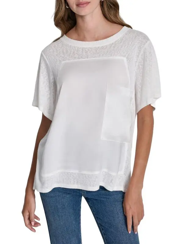 Dkny Mixed Media Satin Top - Ivory