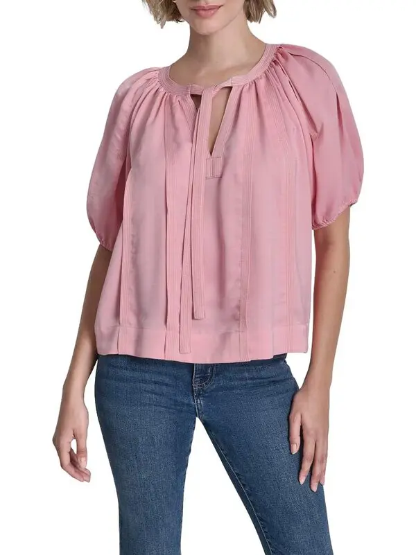 Dkny Contrast Stitch Tie-front Top - Bloom Pink