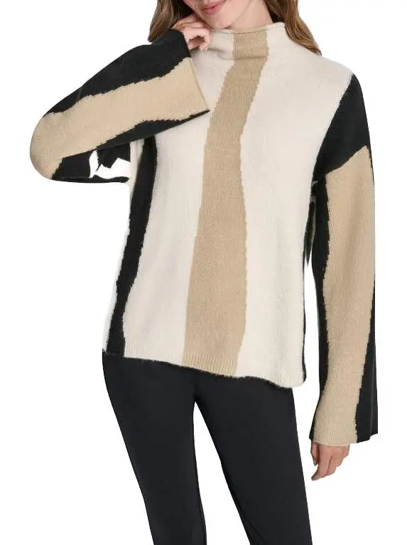 Dkny Striped Roll Neck Sweater - Ecru Multi
