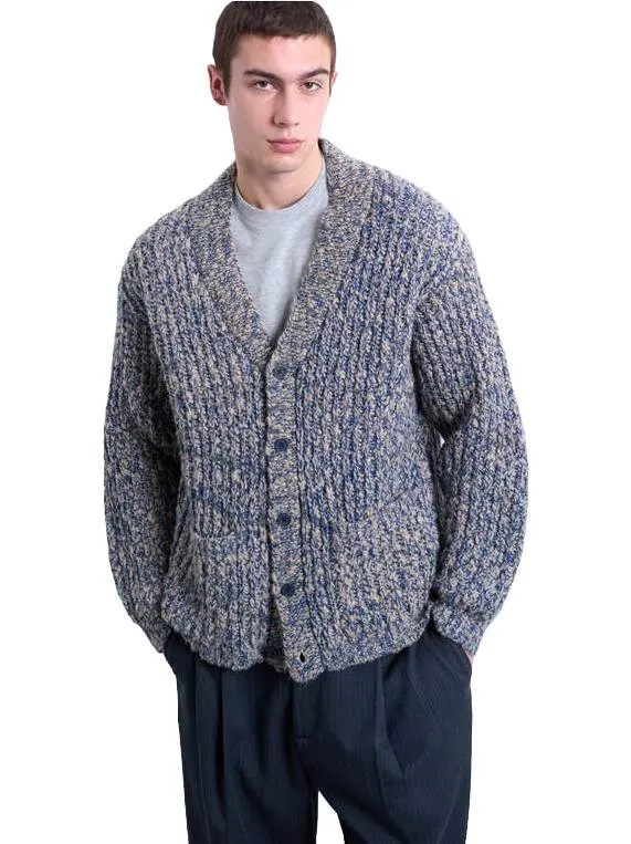 Topman Marled Chunky V-neck Cardigan - Navy