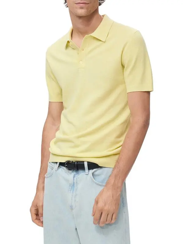 Mango Slim Fit Knit Polo - Neon Yellow