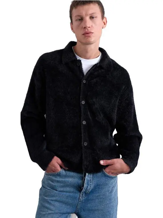 Topman Fluffy Collared Cardigan - Black