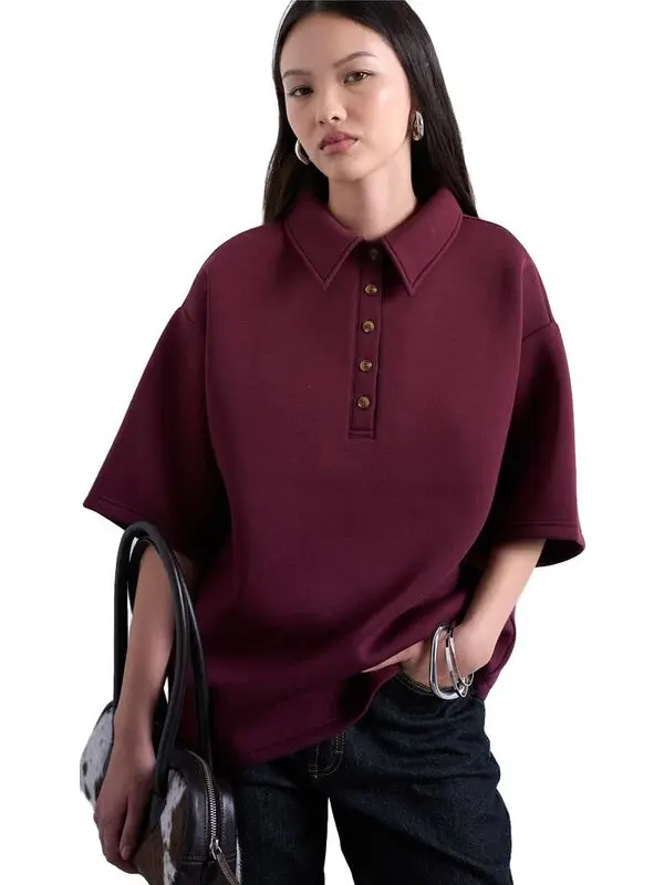 Topshop Oversized Polo - Burgundy