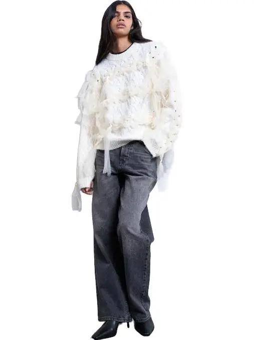 Topshop Ribbon Sweater - Ivory