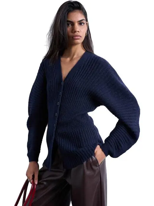 Topshop Ovoid Cinch Cardigan - Navy