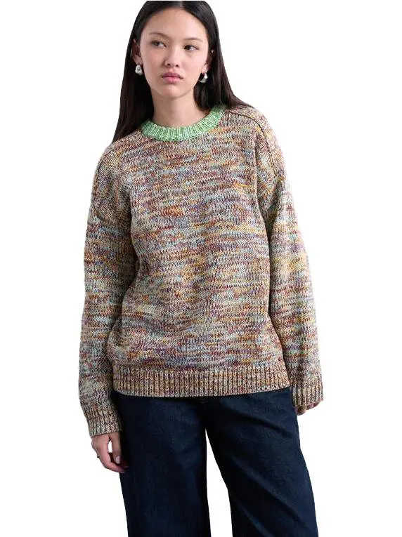 Topshop Twist Yarn Contrast Crewneck Sweater - Light Green Multi