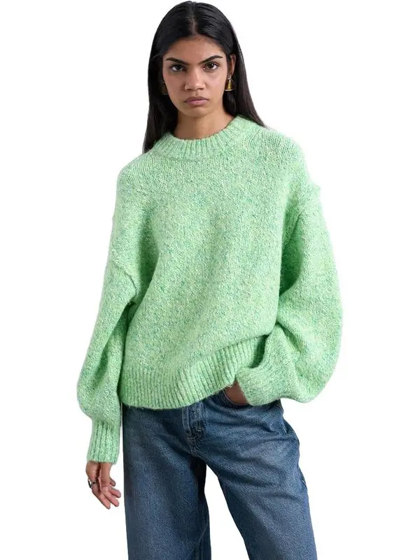 Topshop Oversized Crewneck Sweater - Light Green Multi