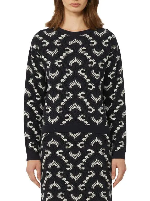 Max Mara Abstract Print Crewneck Sweater - Navy