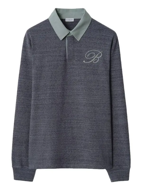 Burberry Mouliné Cotton Rugby Shirt - River Blue/chalk White