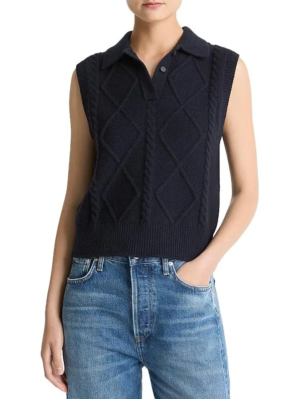 Vince Polo Cable Knit Vest - Coastal