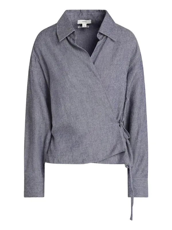 Vince Chambray Wrap Top - Navy