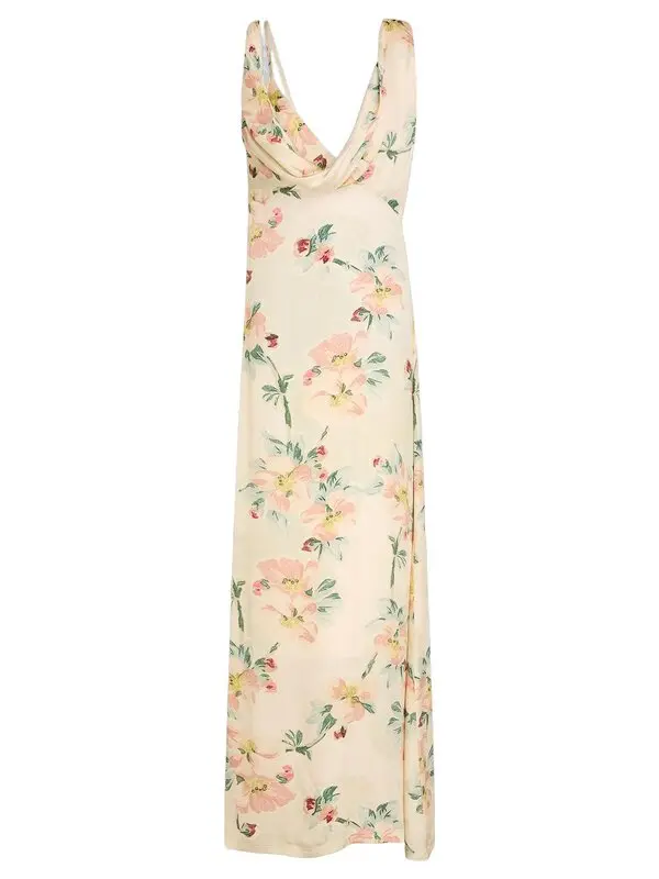 TOTEME Draped Floral-print Satin Maxi Dress - Cream