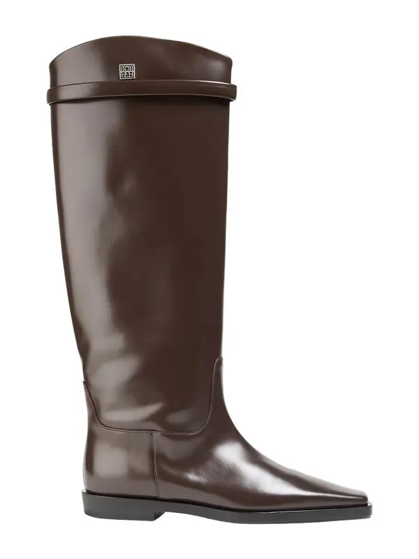 TOTEME Glossed-leather Knee Boots - Dark Brown