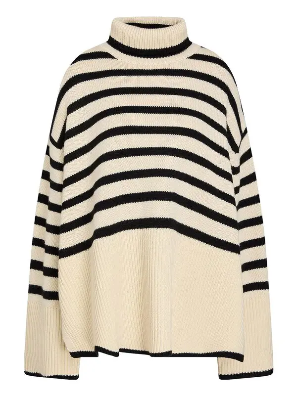 TOTEME Striped Wool And Cotton-blend Turtleneck Sweater - Sand