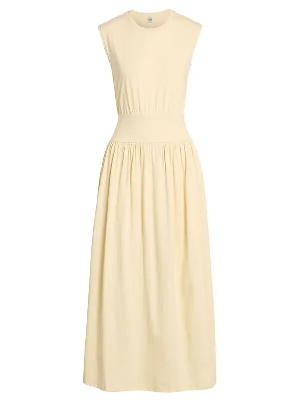 TOTEME Gathered Cotton-jersey Midi Dress - Pastel Yellow