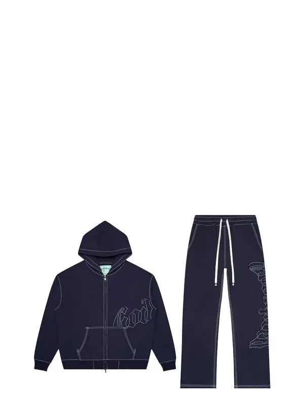 GODSPEED Og Logo Stitched Sweatsuit - Navy Blue