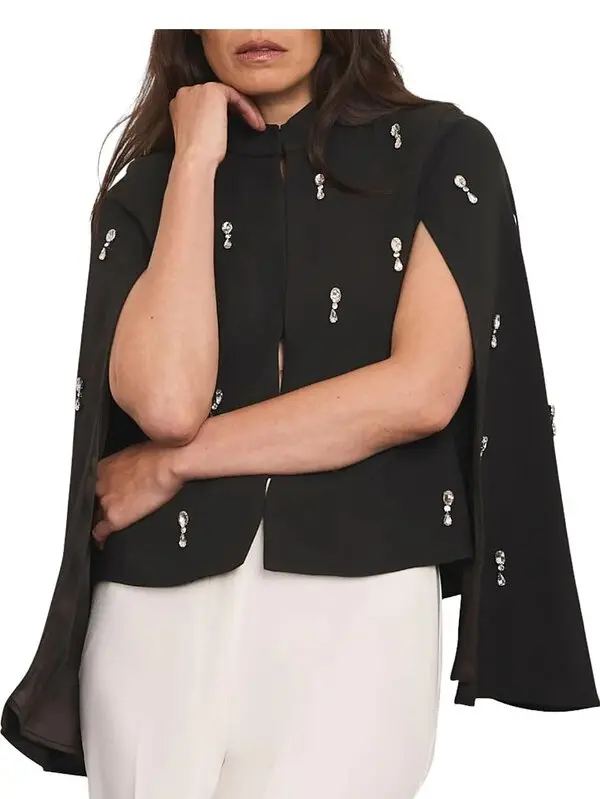 Mint Velvet Embellished Cape Top - Black