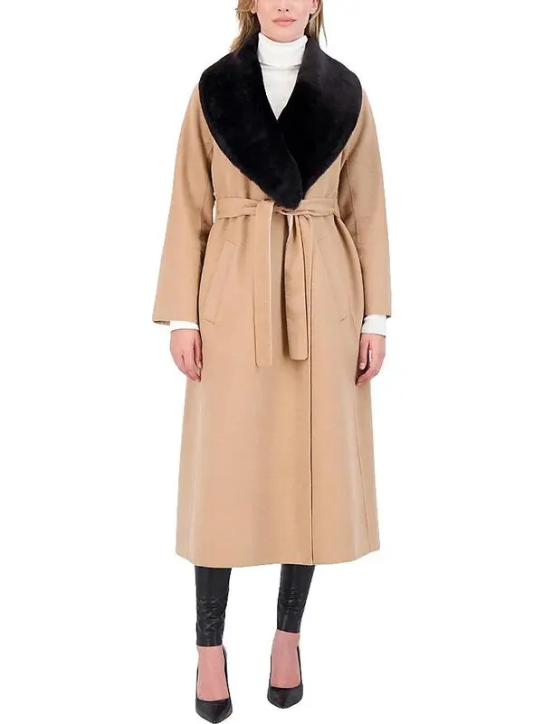 Gorski Wool Coat With Shearling Lamb Collar - Camel/beige