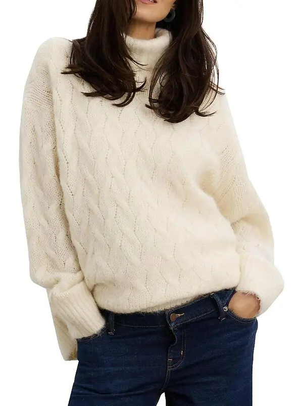 Hatch Collection Alpaca Cable Turtleneck - Ivory