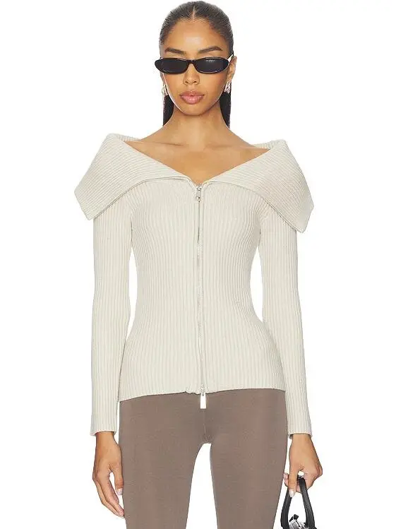 Blanknyc Zip-up Ribbed Knit Sweater - Crystal Clear