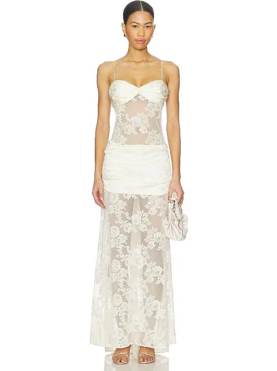 For Love & Lemons Corded Lace Silk Jacquard Maxi Dress - Cream
