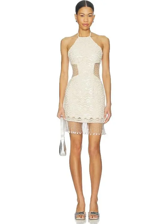 PatBO Crochet Bloom Halterneck Mini Dress - Beige
