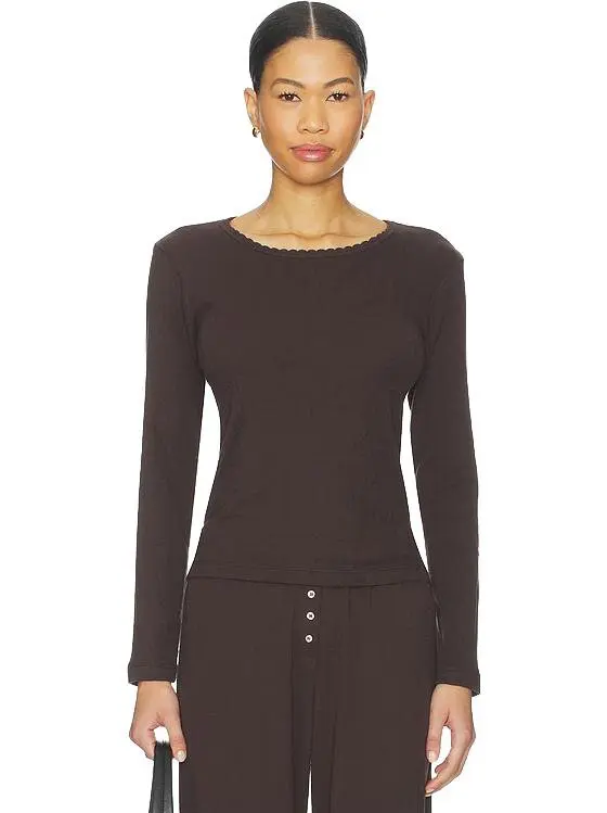 LESET Pointelle Slim Fit Long Sleeve - Choco