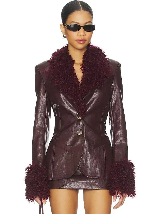 MILKWHITE Fitted Blazer With Faux Fur Detail - Maroon