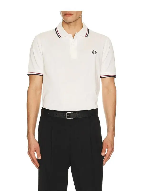 Fred Perry Twin Tipped Shirt In White - Snow White  Red  & Navy