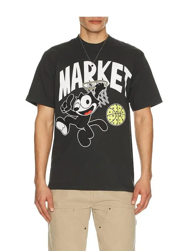 MARKET X Felix The Cat Dunking Tee In Black - Washed Black