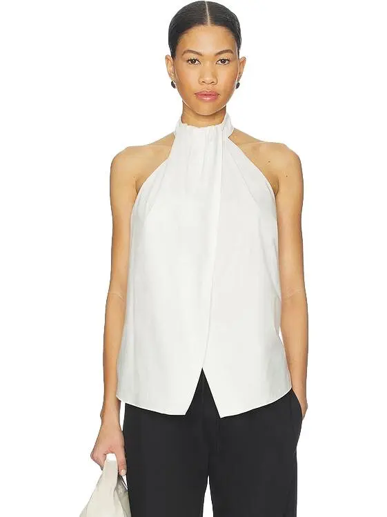 ST. AGNI Oxford Halter Tie Back Top - White