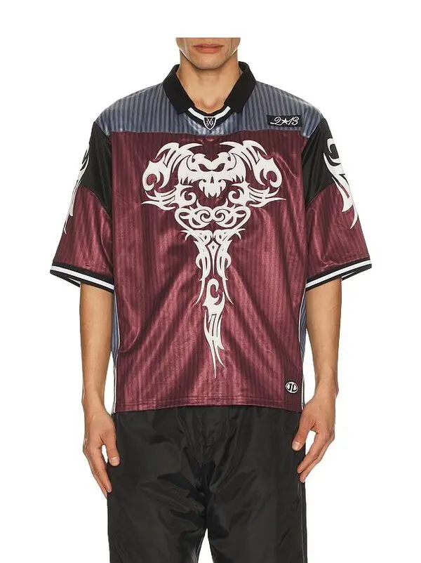 JADED LONDON Shadow Stripe Football Jersey - Burgundy