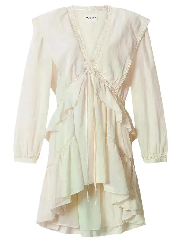 MARANT ETOILE Damya Lace Ruffled Mini Dress - Neutrals