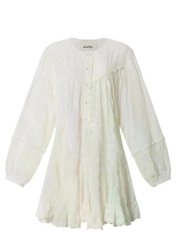 Isabel Marant Zame Ruffled Embroidered Dress - White