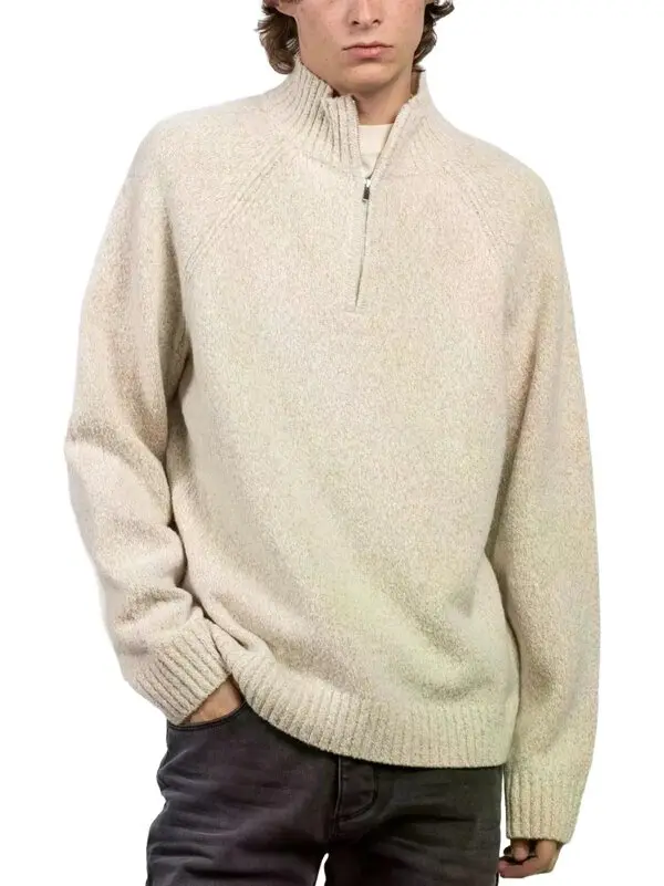 Theory Zip-collar Textured Knit Sweater - Neutrals