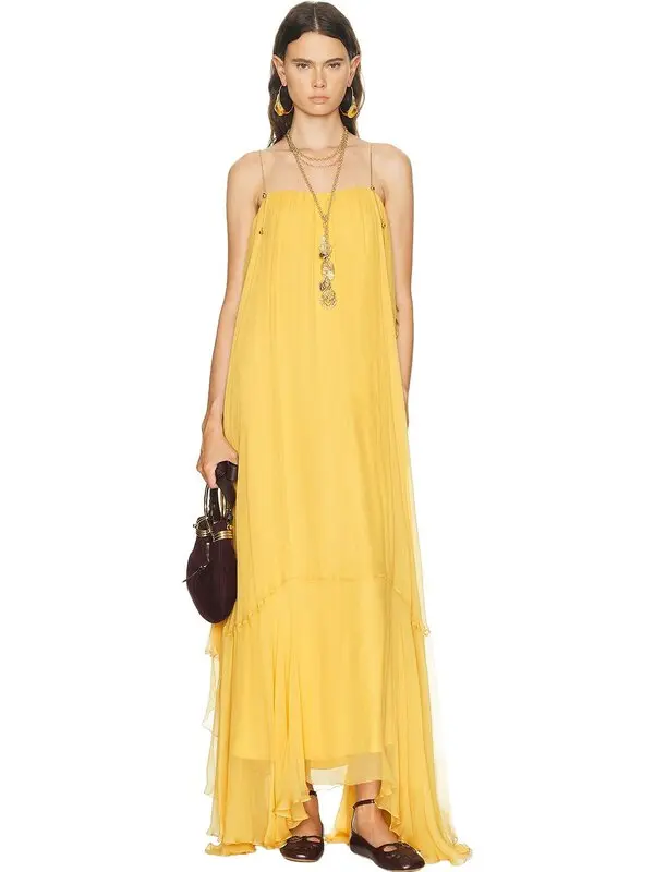 Chloé Silk Mousseline Gown - Mustard